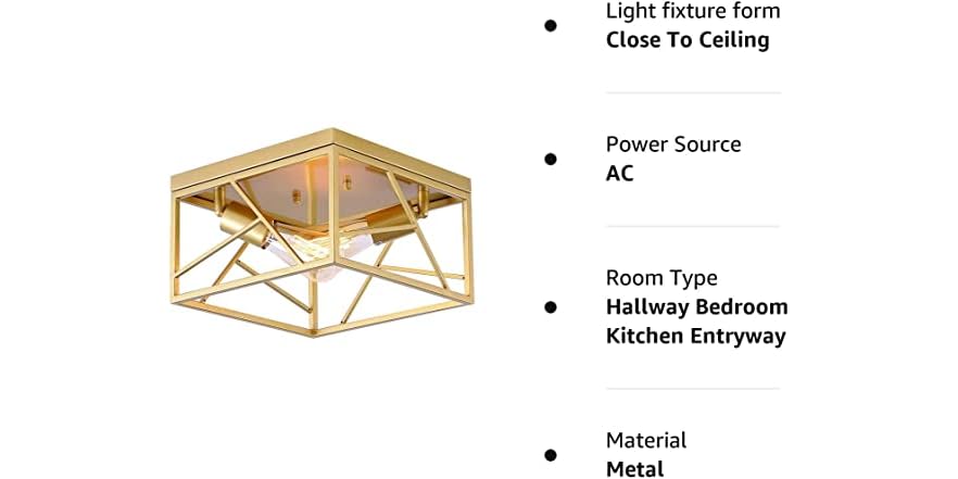 2-Light Modern Gold Flush Mount Light Fixture