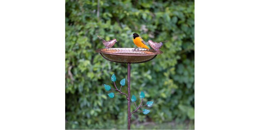 Pure Copper Bird Bath, Featuring Two Copper Birds