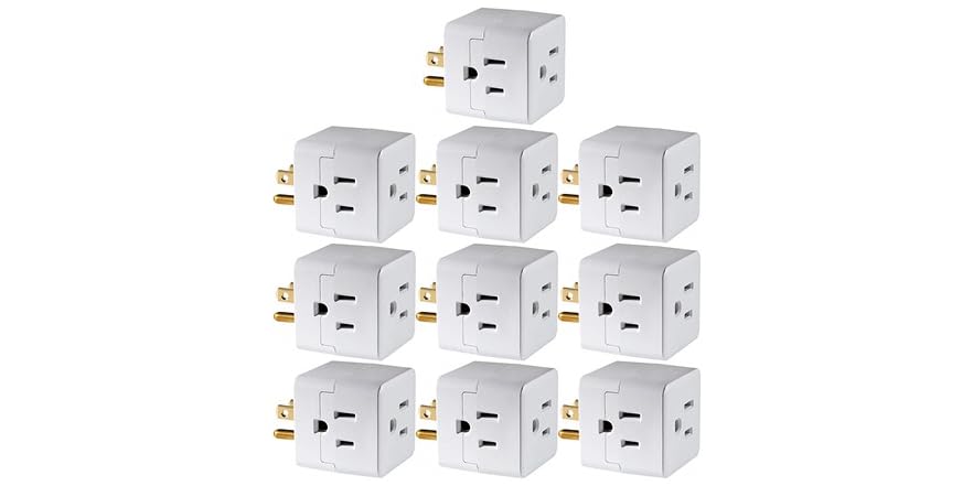 3-Prong Outlet Cube Plug Adapter (10-Pack)