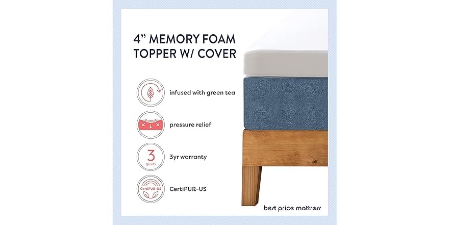Mellow 4" Foam Topper with Cover, Short Queen