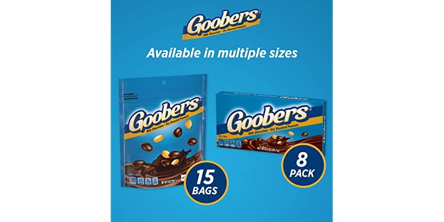 Goobers Milk Chocolate and Roasted Peanuts Candy, 8 Pack