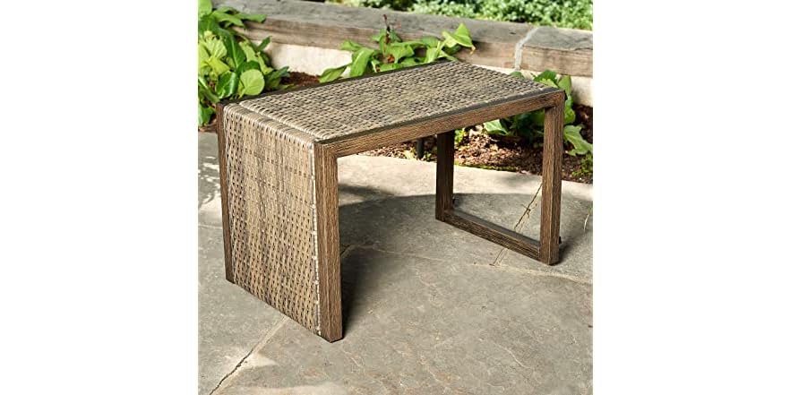 Outdoor Brown Wicker C-Shaped Side Table
