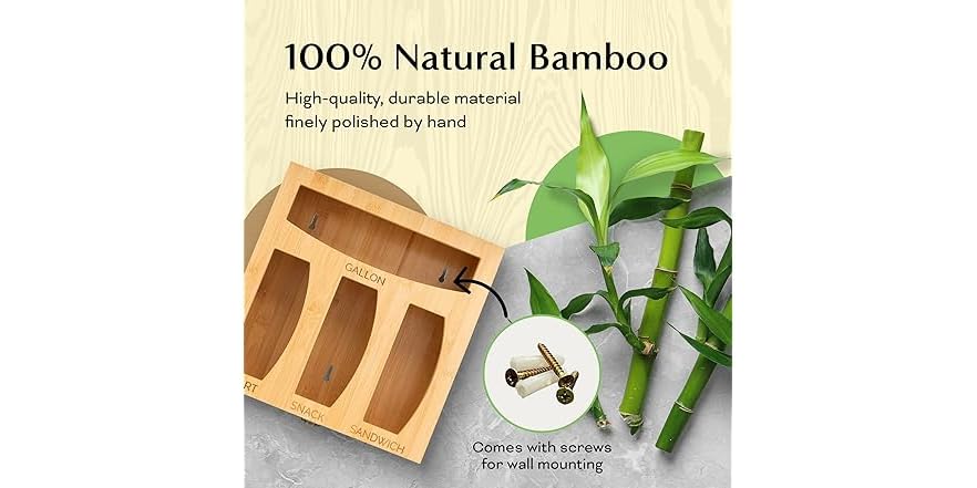 Bamboo Bag Storage Organizer w/ Hinge