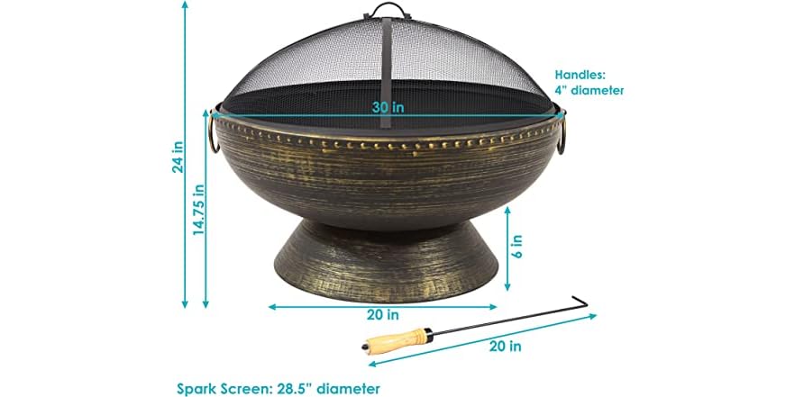 Sunnydaze 30" Fire Bowl Fire Pit w/ Handles (Open Box)