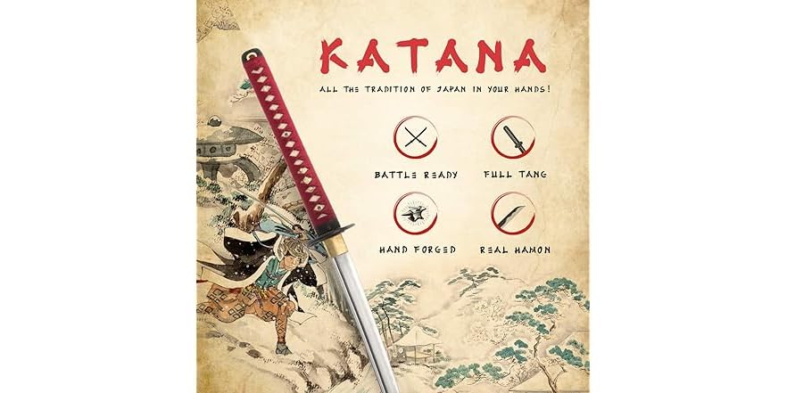 Handmade Katana Sword Warrior Red Tsuka