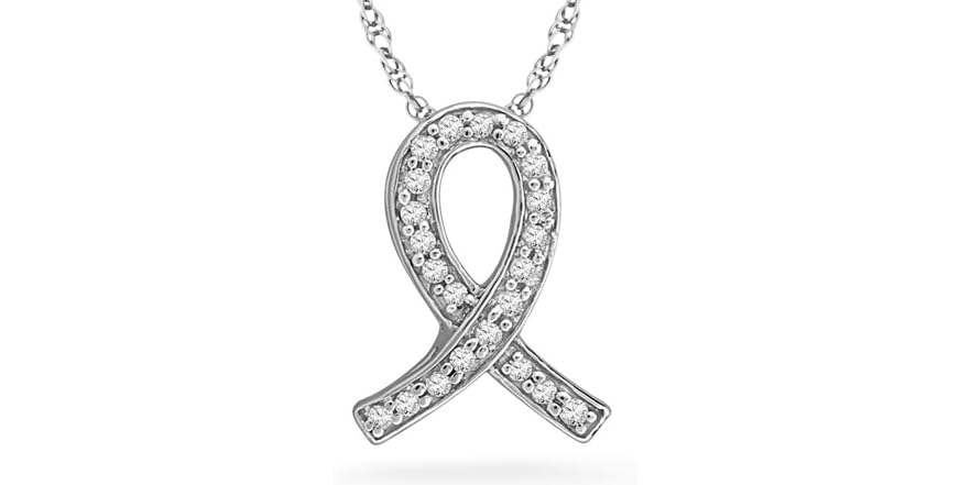 Dia Accent Silver Breast Cancer Ribbon Pendant- Pick Color