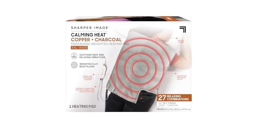 Sharper Image Calming Heat Copper + Charcoal XXL Vibrating Heating Pad