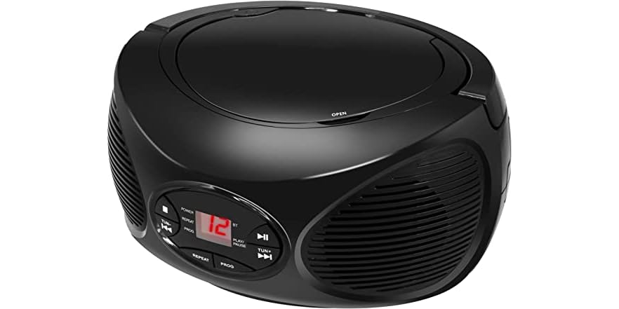 GPX Portable Bluetooth FM Radio Boombox and CD Player, Black