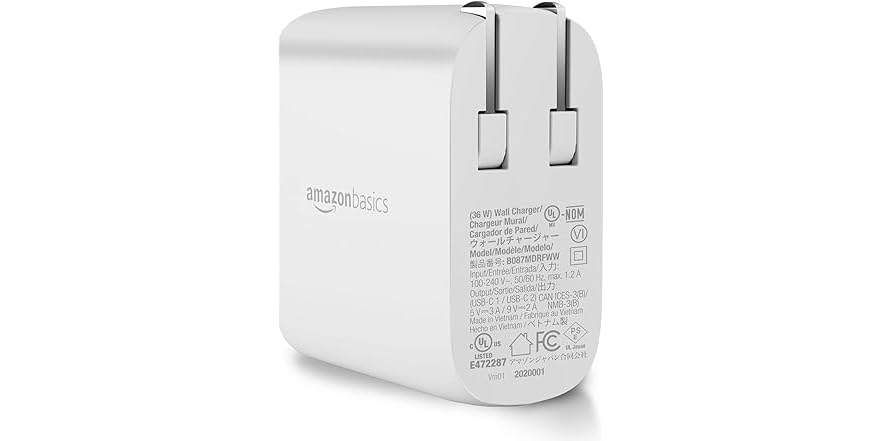 AmazonBasics 36W 2-Port USB-C Wall Charger with PD