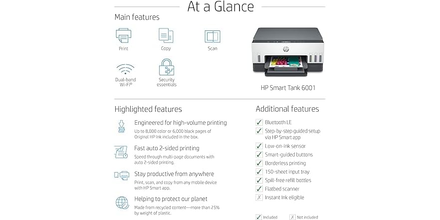 HP Smart Tank 6001 AIOWireless Printer (Open Box)