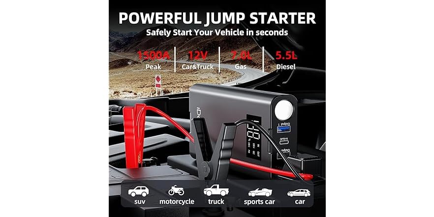 IDEAPLAY J8 Jump Starter, 1500A
