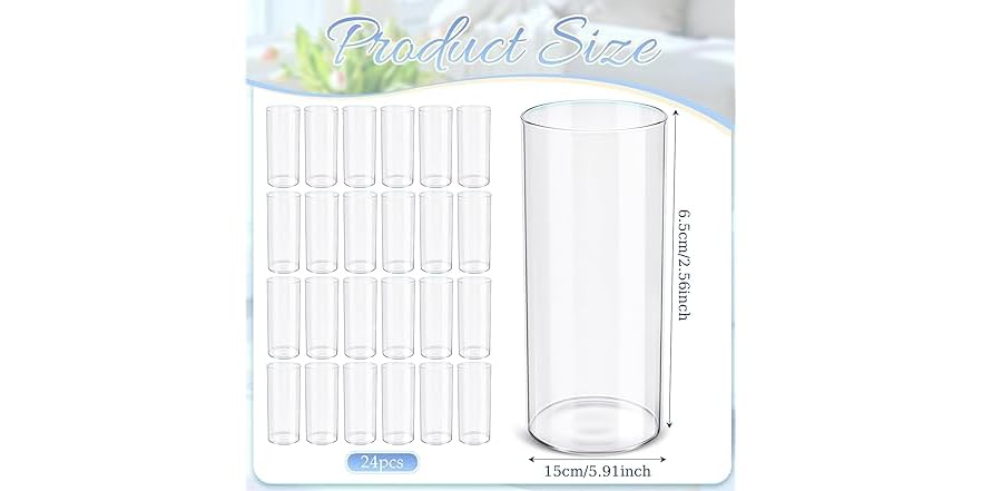 12Pc 6 Inch Clear Glass Cylinder Vases