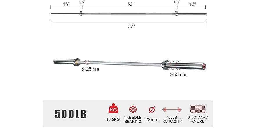 Olympic Barbell Weight Bar 7ft Strength