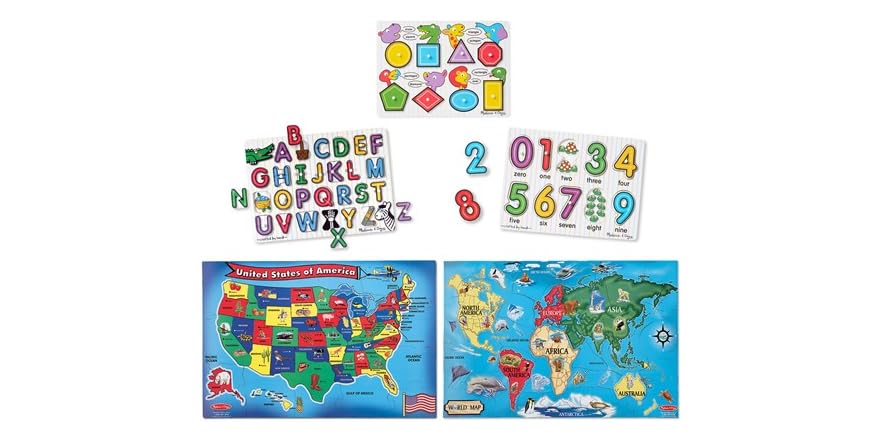Melissa & Doug Maps and ABC 123 Peg Puzzle Bundle