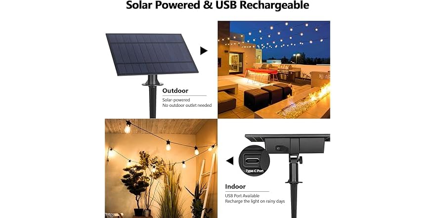 48FT S14 Solar String Lights Outdoor with Remote