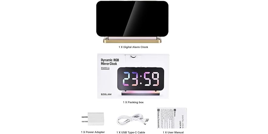 RGB Mirror Digital Alarm Desk Clock