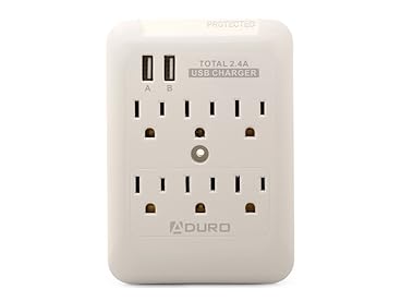 Aduro Charging Station/Surge Protector w/6 outlets, 2 USB