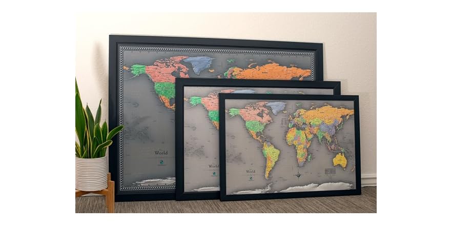 Framed Magnetic World Map | Modern Grey
