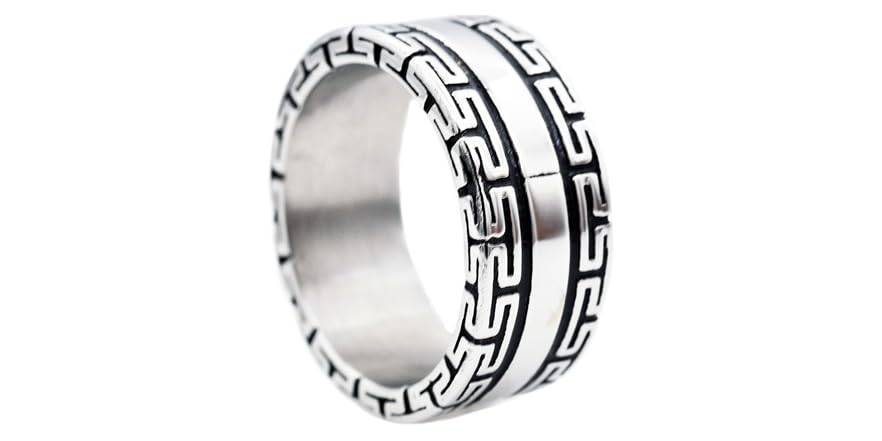 Mens Oxidized Greek Key Ring