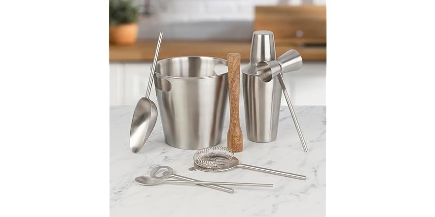 Gourmet Basics Bar Essentials 8-Piece Bar-in-Bucket Tool Set