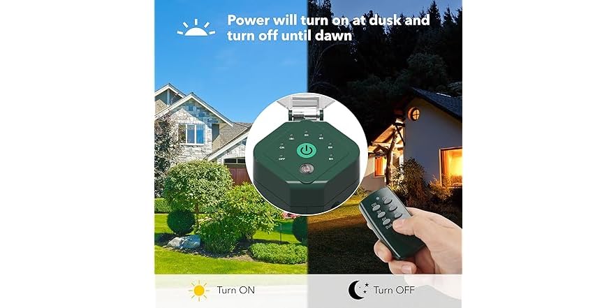 HBN Outdoor Power Strip Timer w/Photocell & Remote