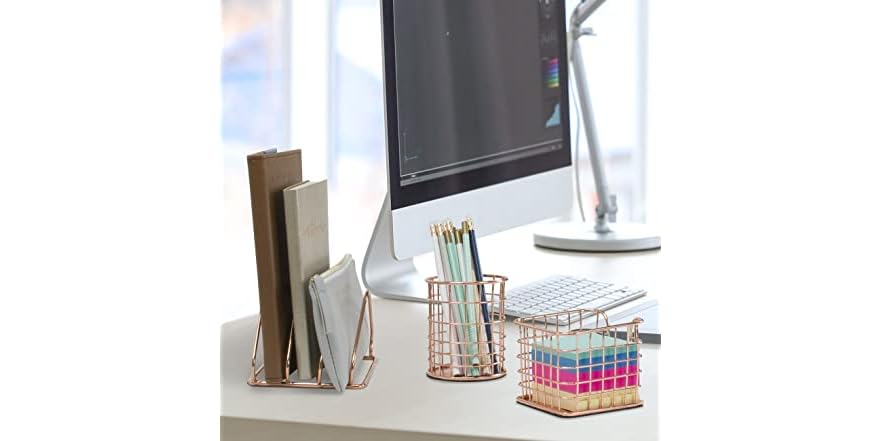 Wire Metal 5 in 1 Desk Organizer Set White