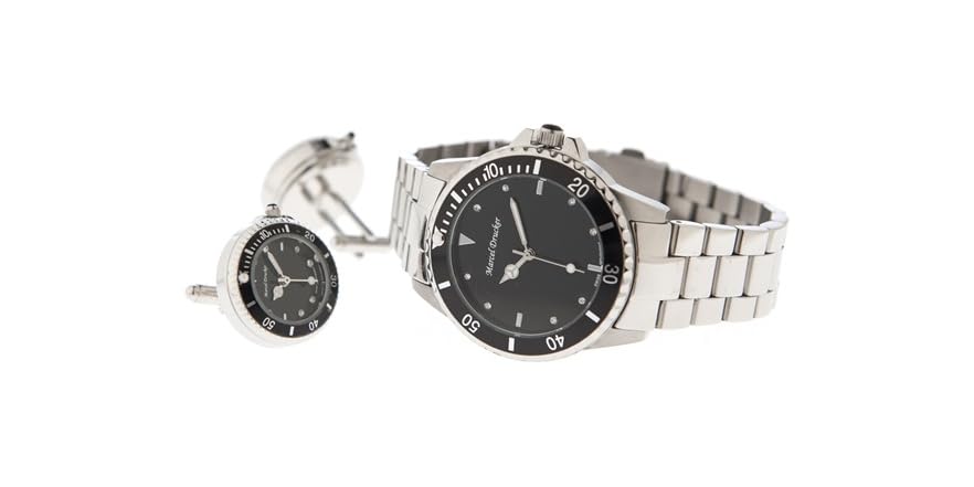 Men's Watch, Cufflink Set, Black Dial