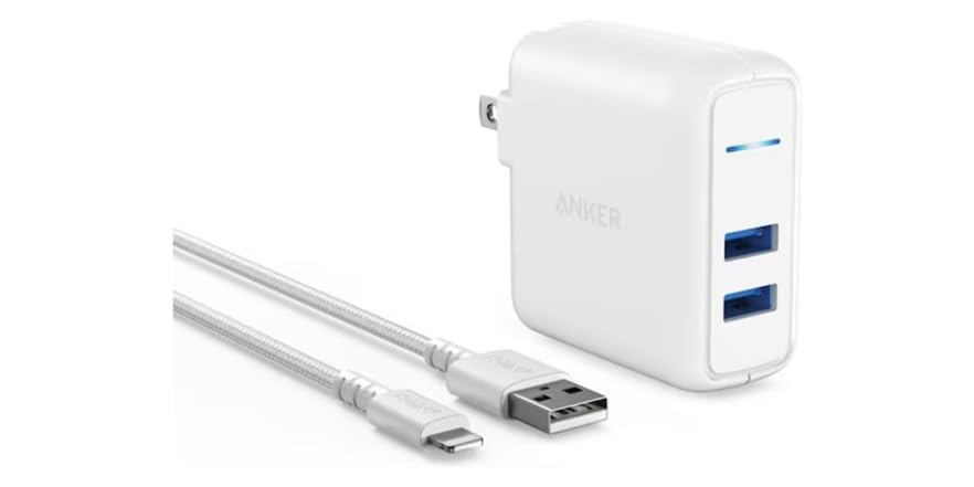 Anker 2-Port USB-A PowerPort 24W Wall Charger w/Cable