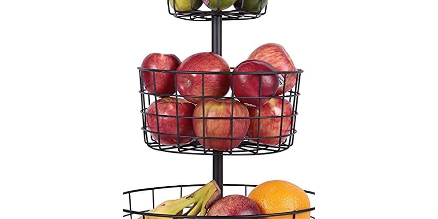 3-Tier Heavy Duty Wire Fruit Basket, Black