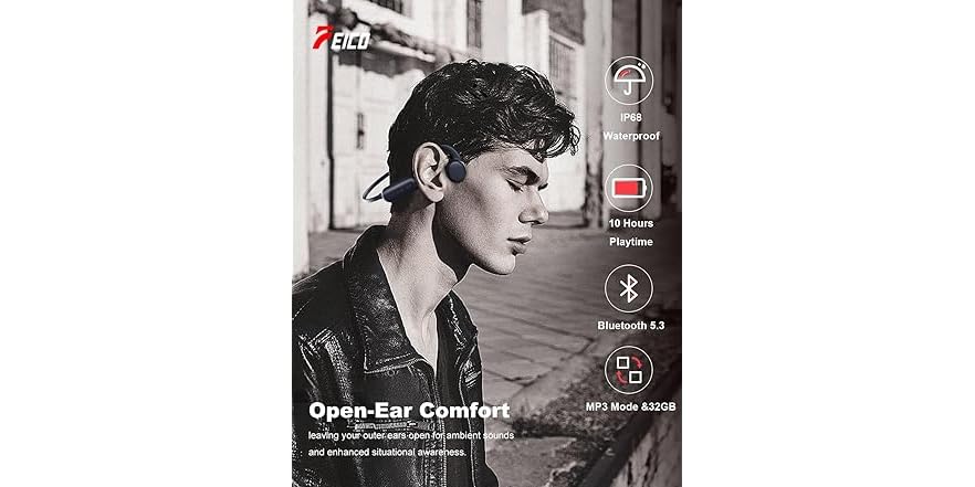 FEICO Bone Conduction Headphones with Built-in MP3 Player