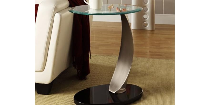 Oval-Shaped Tempered Glass Top End Table