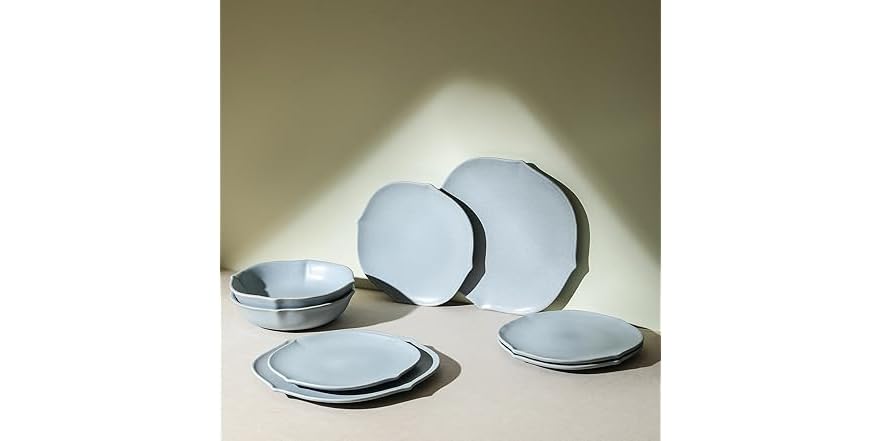 Stone Lain Baskerville 12-Piece Dinnerware Set, Light Blue