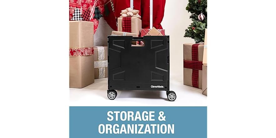 CleverMade Collapsible 55L 4-Wheeled Crate w/Lid