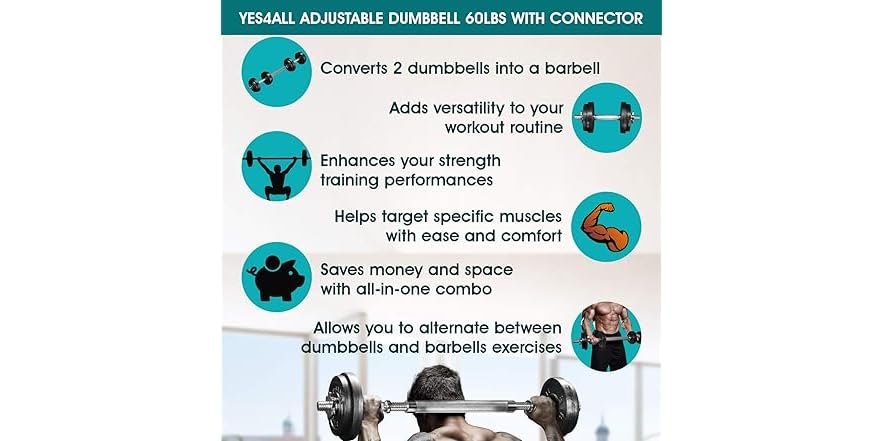 Yes4All with Dumbbell Bar Connector 60 lb