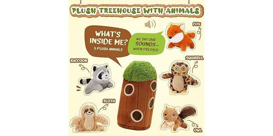 6 Pack Plush Treehouse Animals Set