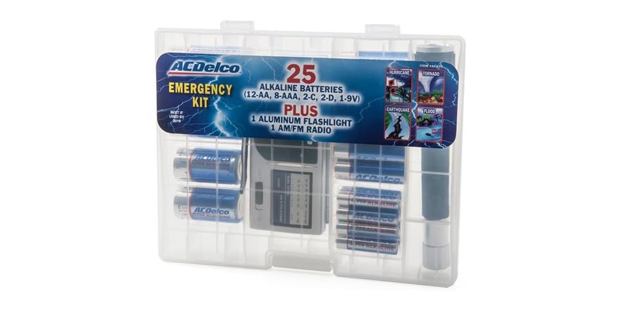 Alkaline Battery Variety Pack with Radio & Flashlight