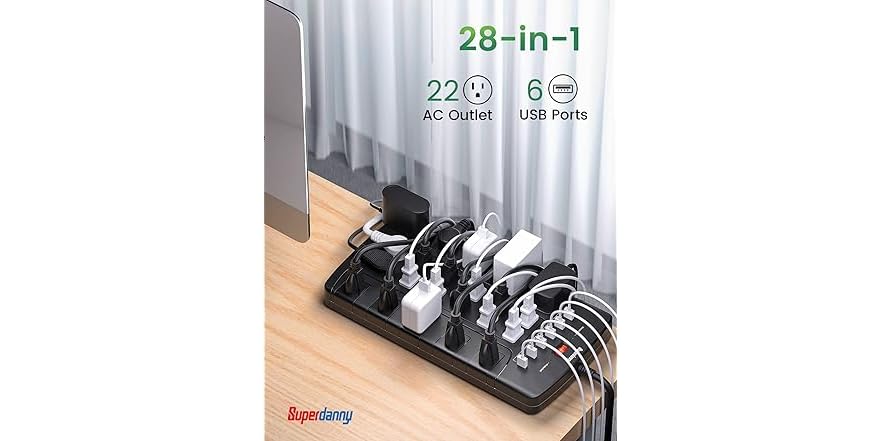 SUPERDANNY Surge Protector (22 Outlets, 6 USB Ports)