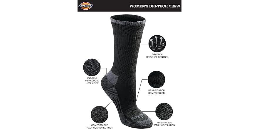 Dickies Women's Dri-Tech Crew Socks 12 Pairs Large