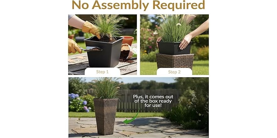 Sunnydaze Set of 2 Square Tall Wicker Planters- Brown