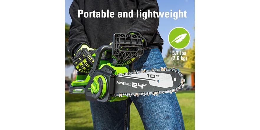 Greenworks 24V 10" Cordless Chainsaw with Battery