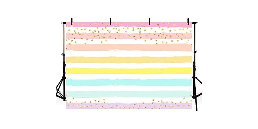 7x5ft Gold Confetti Rainbow Stripes Banner