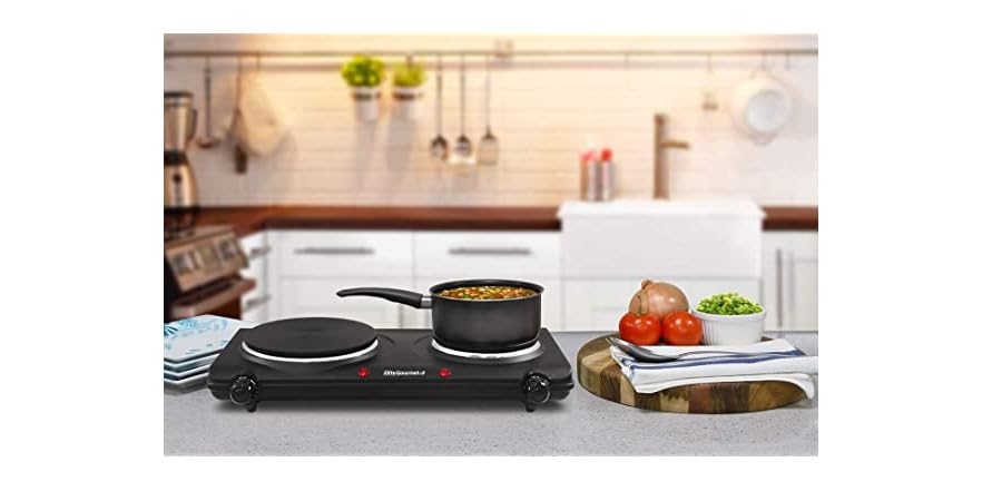 Elite Gourmet Countertop Double Cast Iron Burner