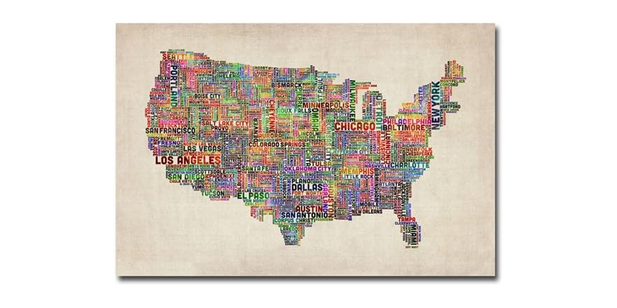 US Cities Text Map VI 18x24 Canvas