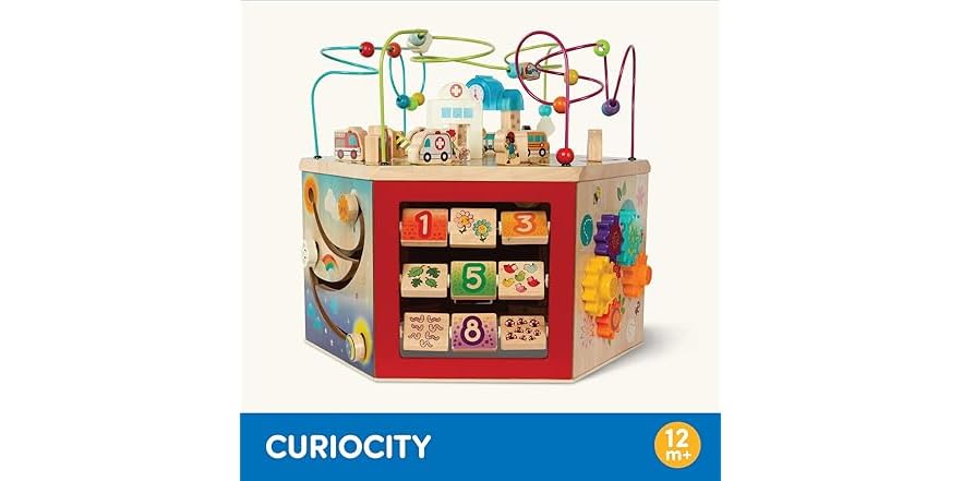 Battat Wooden Activity Cube – City Themed