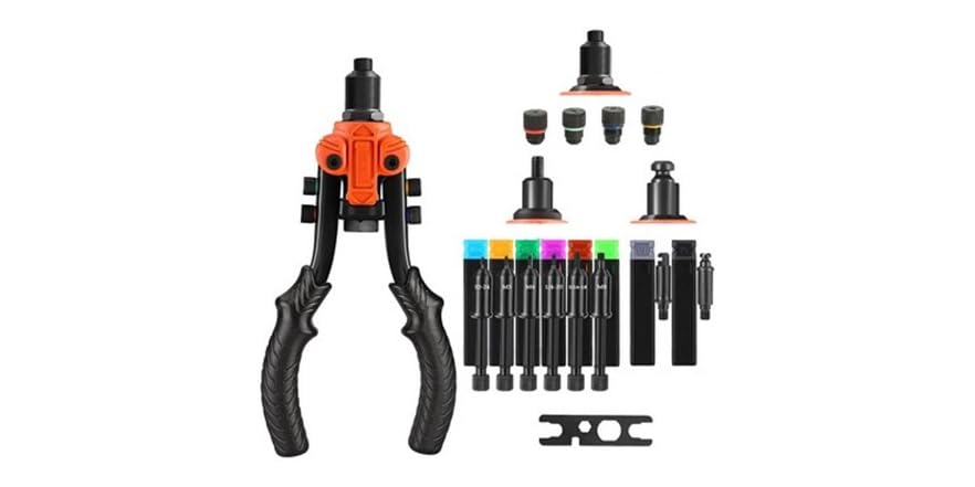 3-in-1 Rivet Gun with 5 Tool-free Interchangeable Rivet Heads