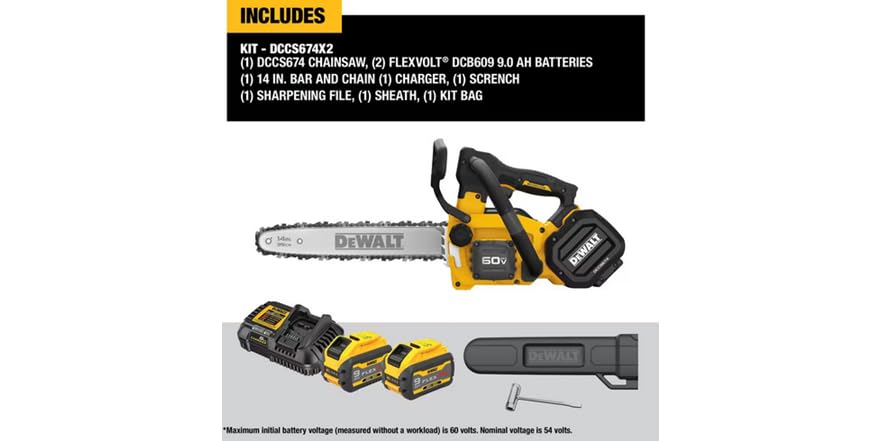 DEWALT DCCS674X2 FLEXVOLT 60V MAX 14in Chainsaw Kit