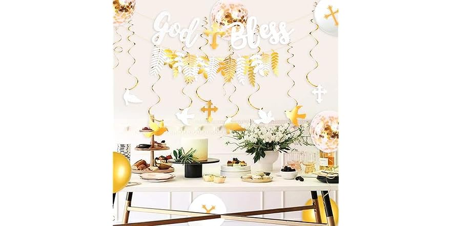 White & Gold Cross God Bless Party Décor