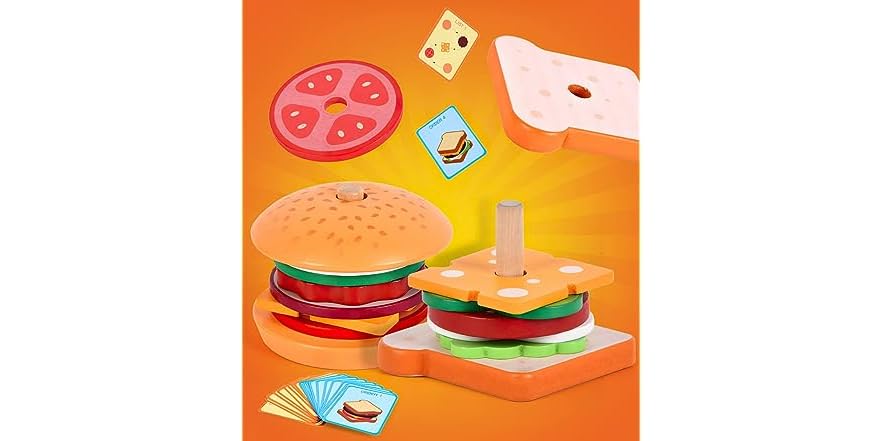 Wooden Burger Sandwich Stacking Toys