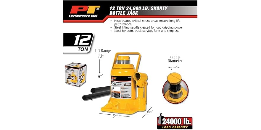 Performance Tool 12T Heavy Duty Shorty Bottle Jack