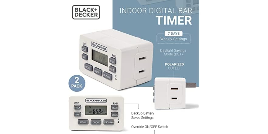 BLACK+DECKER Polarized Digital Light Timers, 2pk